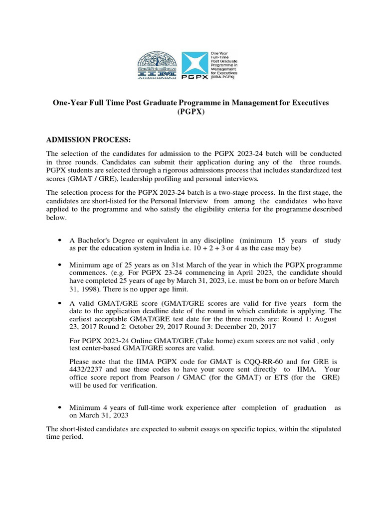 Updated PGPX 2023-24 Admission Process | Download Free PDF | Graduate Record Examinations ...