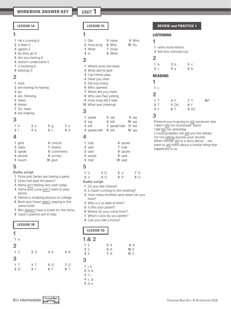 PB AmE B1 WB Answers U1-12 | PDF