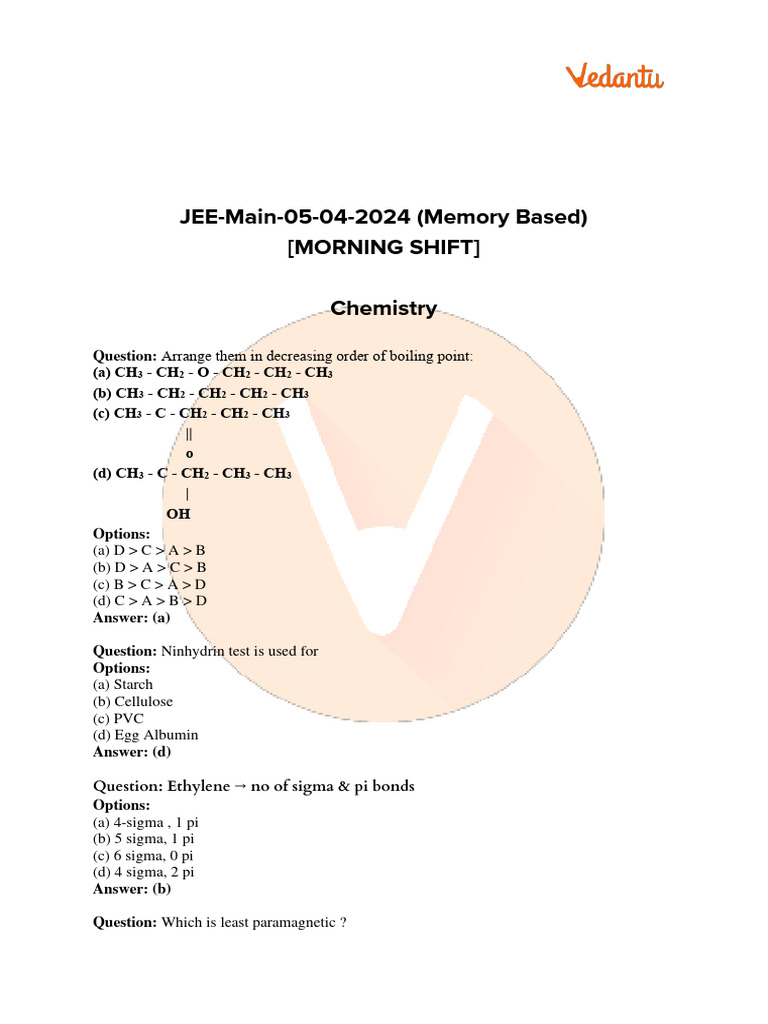 JEE Main 2024 Chemistry Questions | PDF | Chemical Compounds | Materials