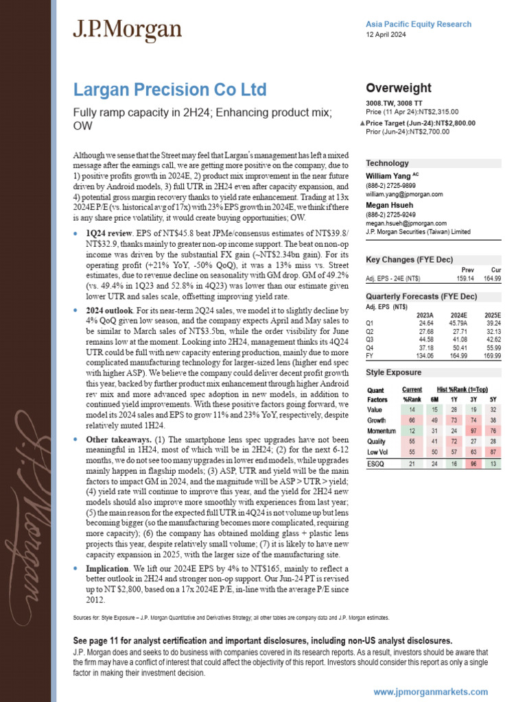 3008大立光 1130412 JPM | PDF | Business Economics | Business