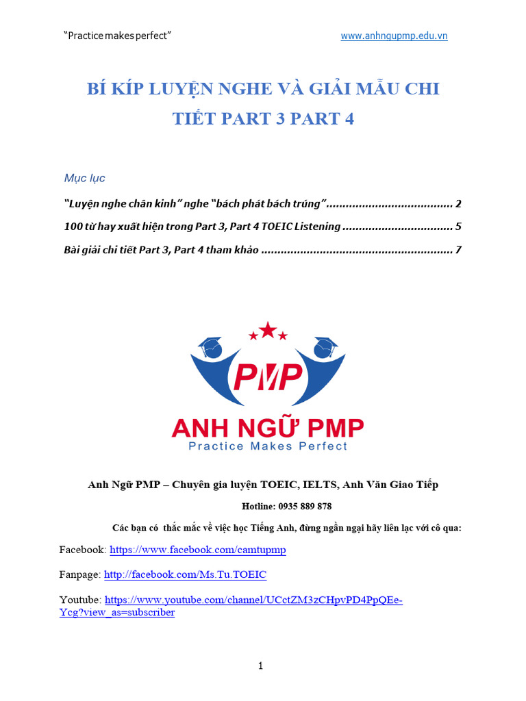 Pmp English - bí Kíp Luyện Nghe Và Giải Mẫu Chi Tiết Part 3 Part 4 | PDF