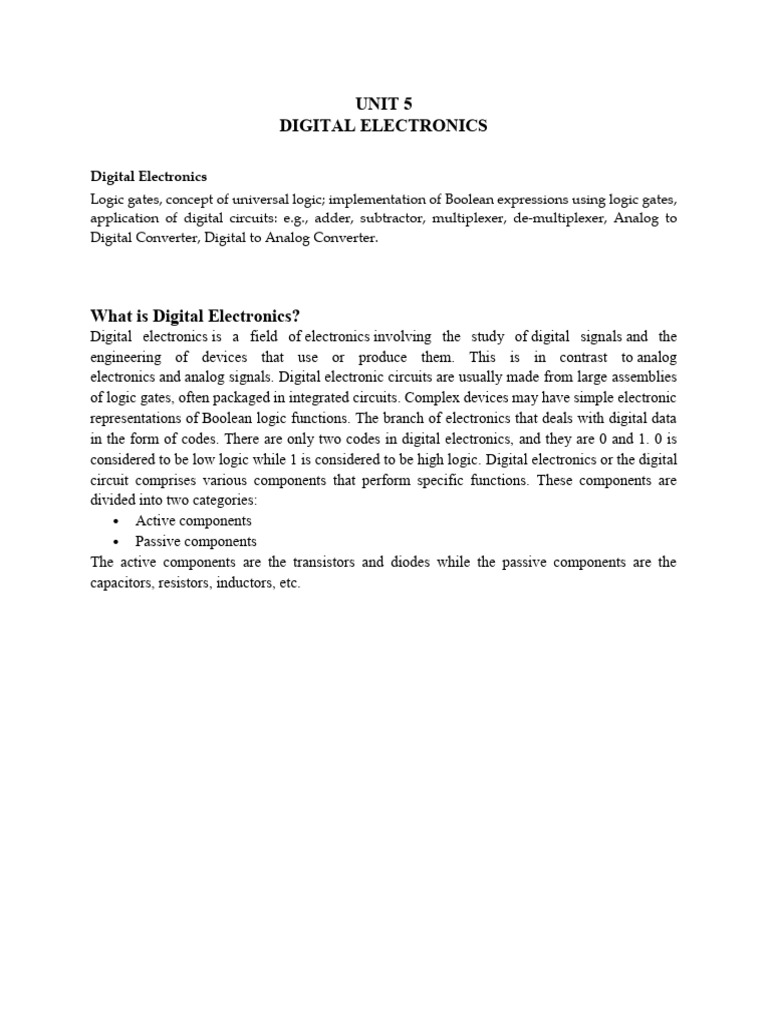 unit 5 digital elec (1) | PDF | Subtraction | Analog To Digital Converter