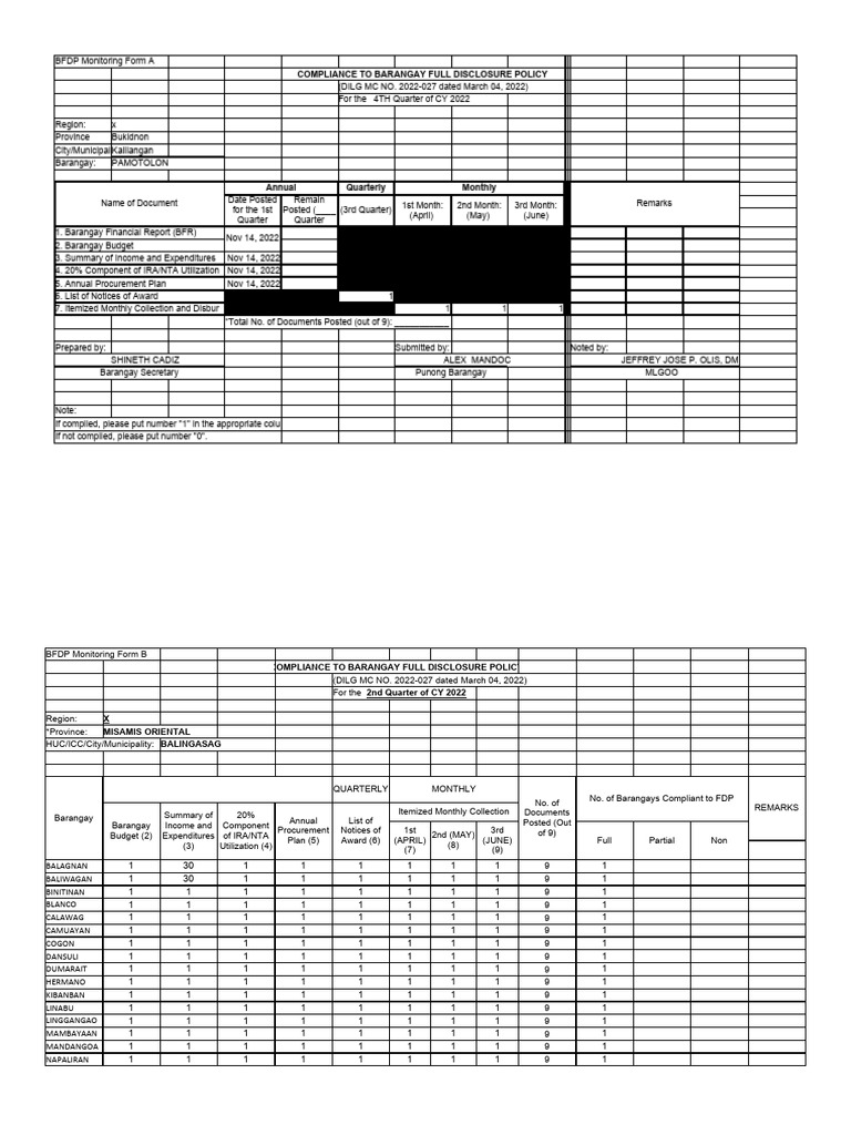 BFDP Monitoring Forms 2 | PDF | Public Administration