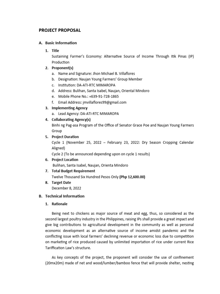 Itik Pinas Production Proposal | PDF | Manure | Agriculture