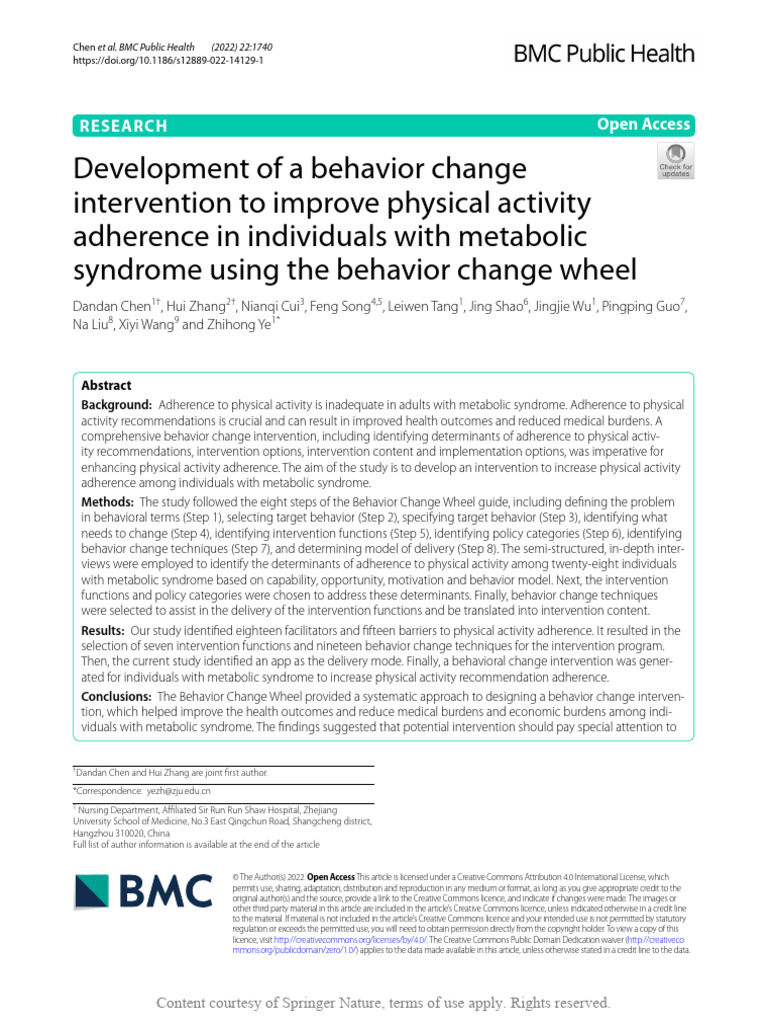 Development of A Behavior Change Intervention To Improve Physical ...