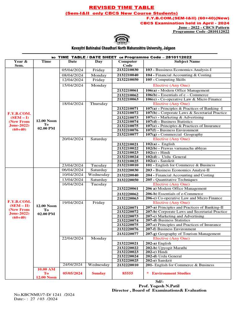 Revised Time Table of FY-SY-TYBCom Exam To Be Held in April May 2024 ... Revised Time Table of FY-SY-TYBCom Exam To Be Held in April May 2024 ...