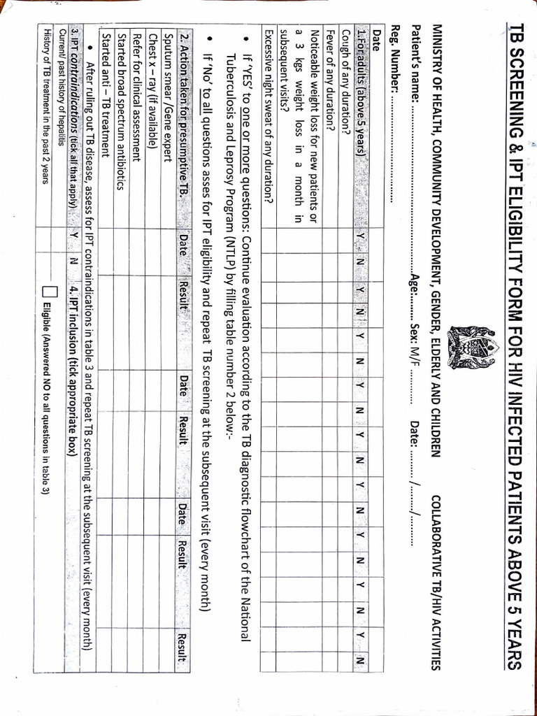 RCH TB Screening Form Tanzania | PDF | Tuberculosis | Public Health