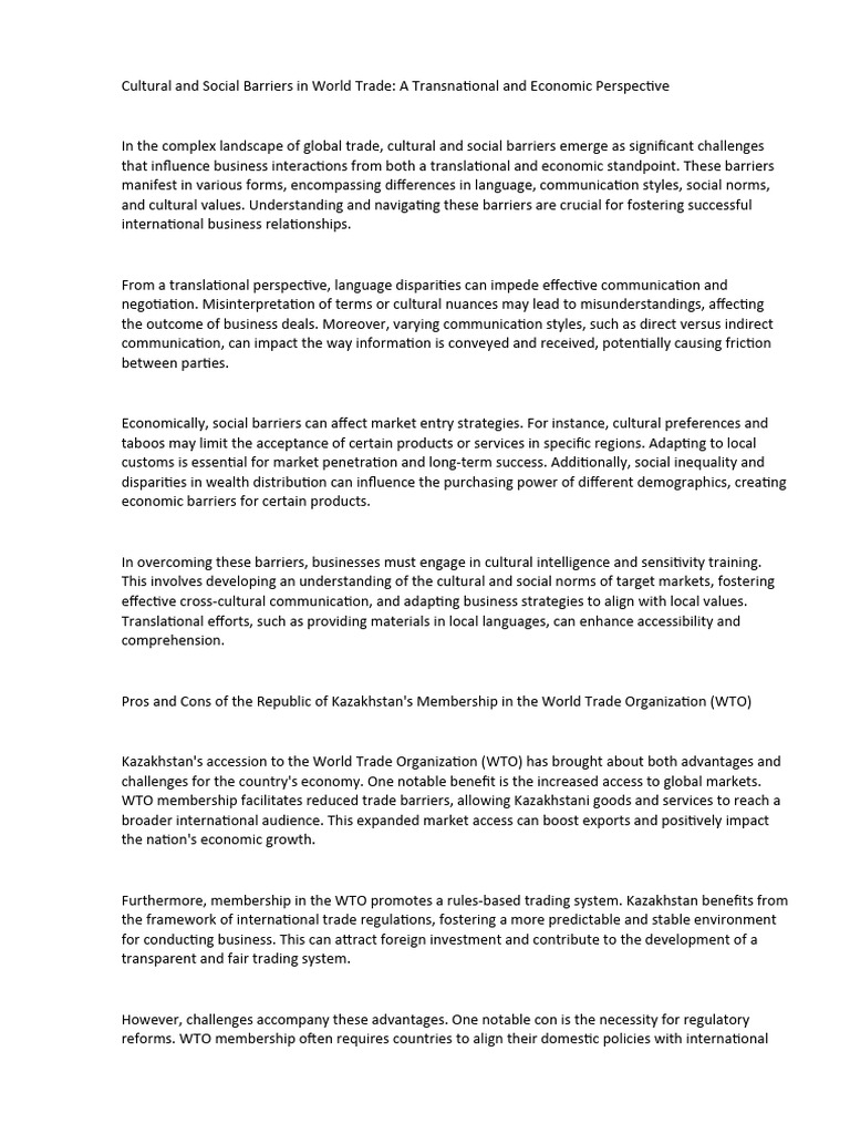 Cultural and Social Barriers in World Trade | PDF | World Trade ... Cultural and Social Barriers in World Trade | PDF | World Trade ...