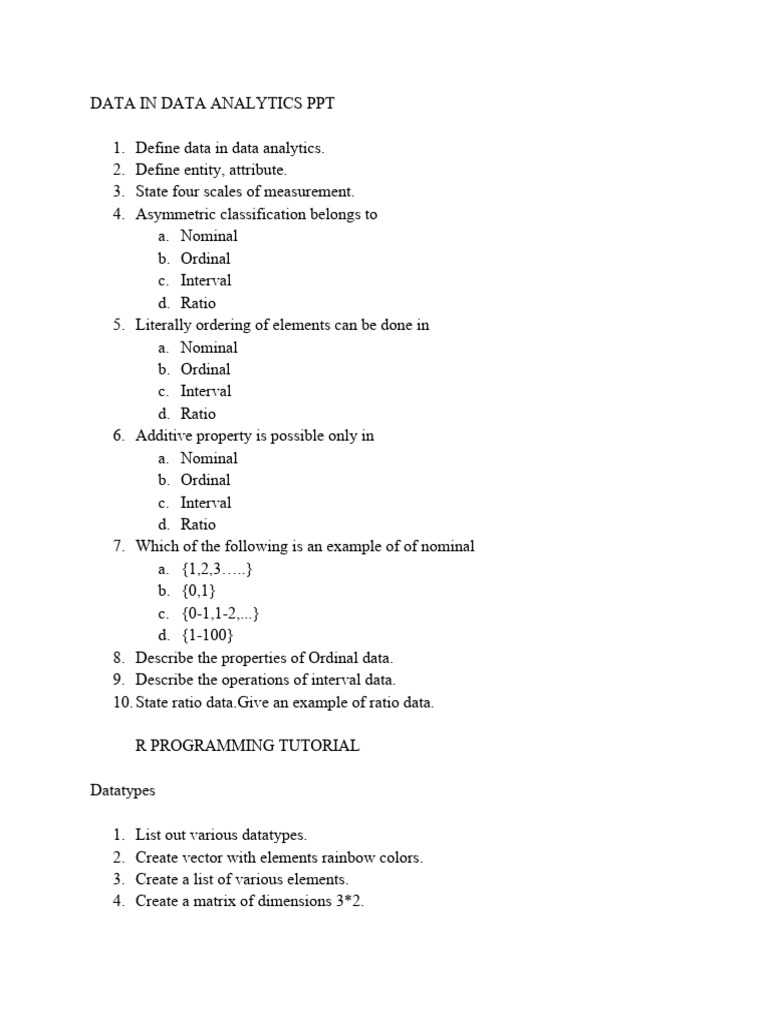 Question Bank - Unit 1 - Data in Data Analytics | PDF