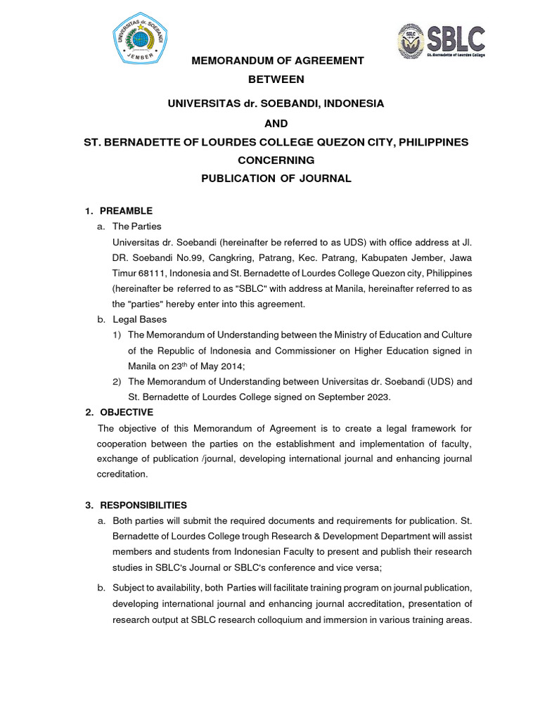 MoA UDS - SBLC Publication of Journal | PDF | Intellectual Property | Justice