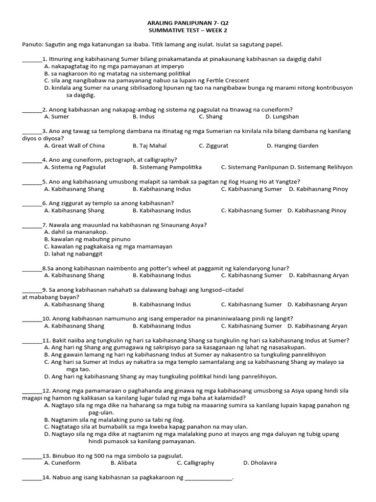 Ap7 Q2 W2 Summative | PDF