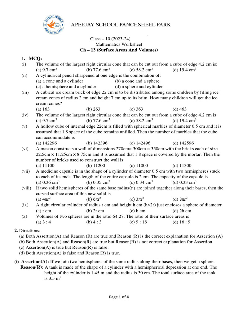 Assignment - Surface Areas and Volumes | PDF | Sphere | Boiler