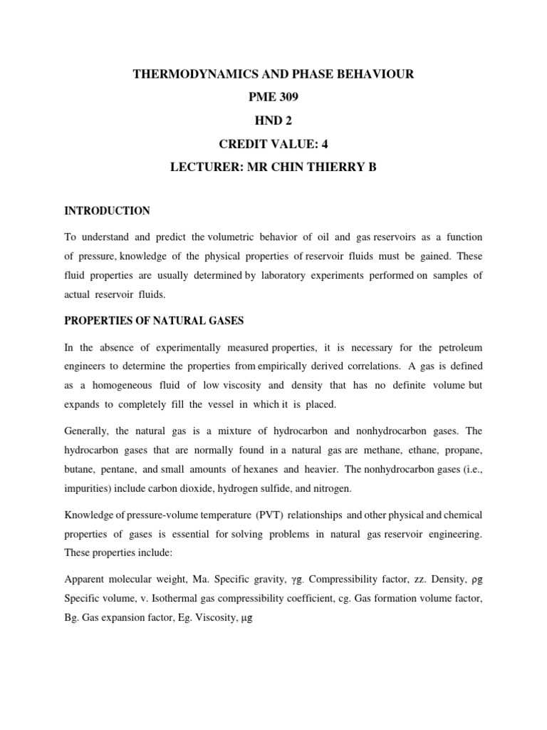 Thermodynamics and Phase Behaviour Pse 309 | PDF | Gases | Viscosity