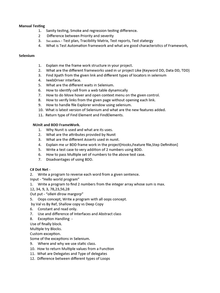 Interview Pdf C Sharp Programming Language Selenium Software
