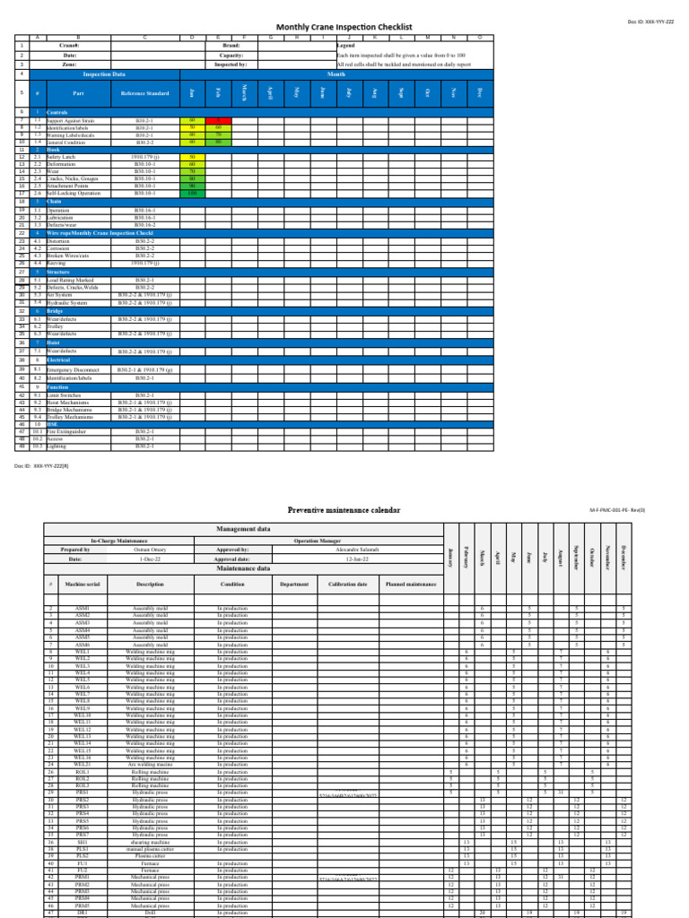 2 - Preventive Maintenance Calendar - M-F-PMC-001-PE - Rev | PDF ...