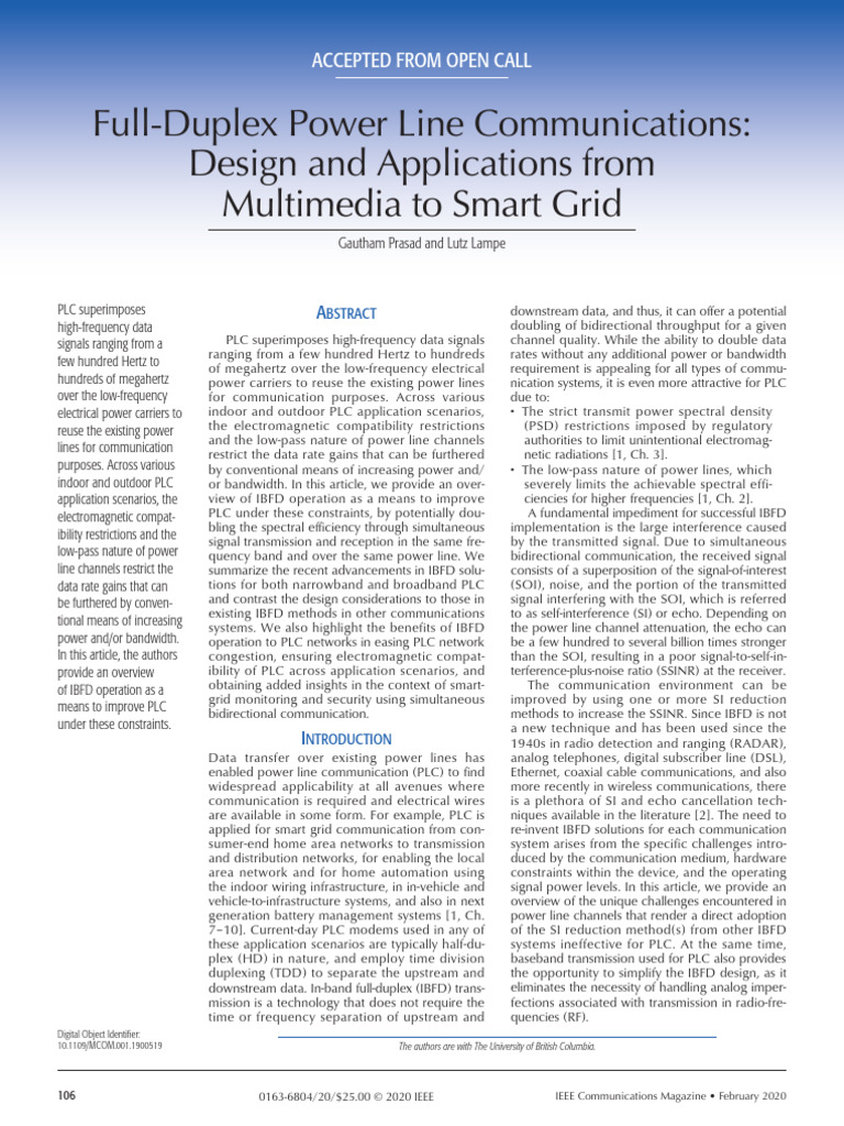 Full Duplex Power Line Communications Design And Applications From Multimedia To Smart Grid