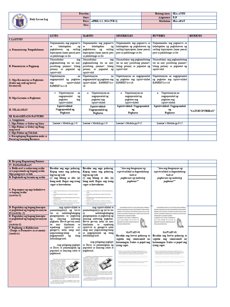 GR 6 DLL-EsP-WK 1-QTR 4 | PDF