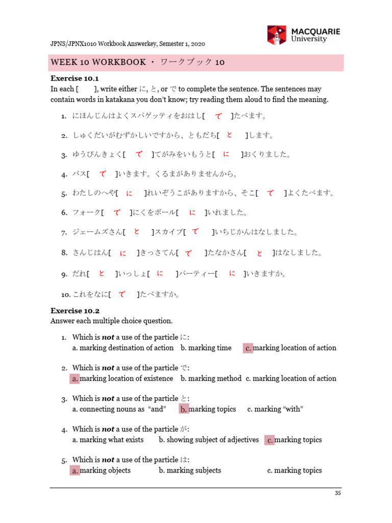 Week 10 Workbook Answer Key | PDF