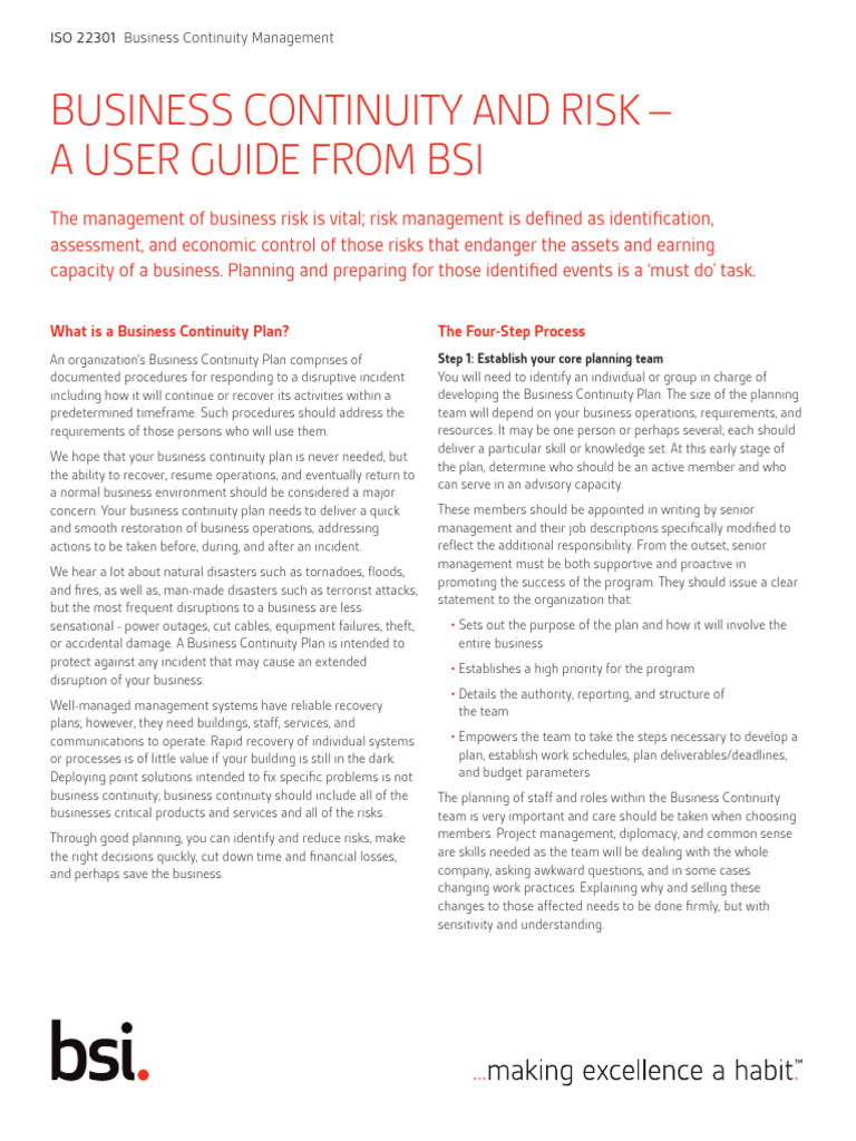 ISO 22301 - Business Continuity and Risk User Guide | PDF | Emergency ...