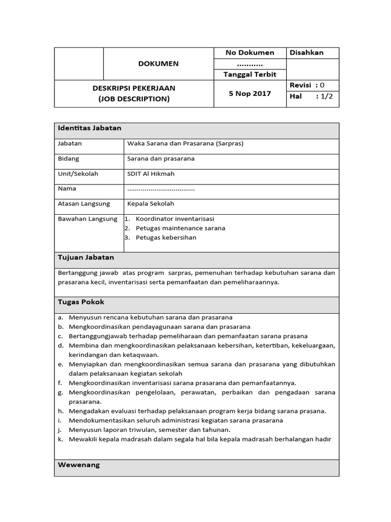 Jobdesc Waka Sarpras | PDF