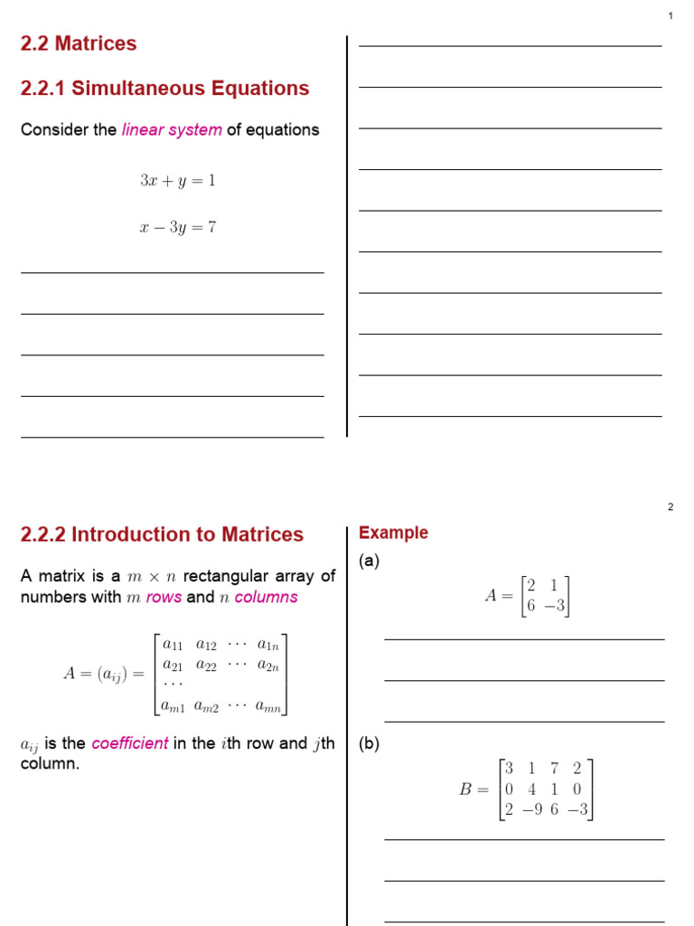 Lecture3 Matrices | PDF | Matrix (Mathematics) | Functions And Mappings