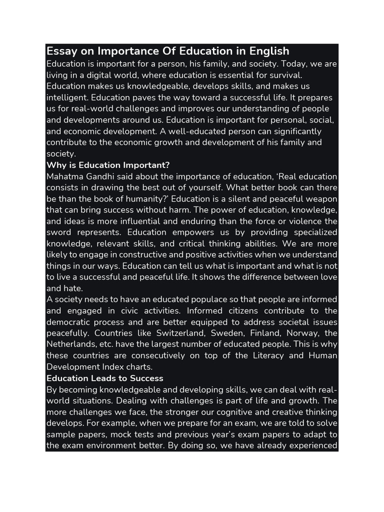 Essay On Importance of Education in English | PDF | Critical Thinking ...