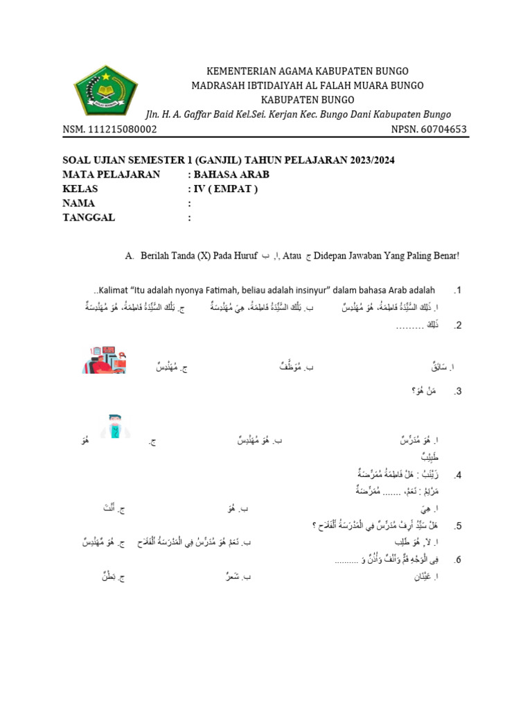 Soal BHS Arab KLS 4 | PDF