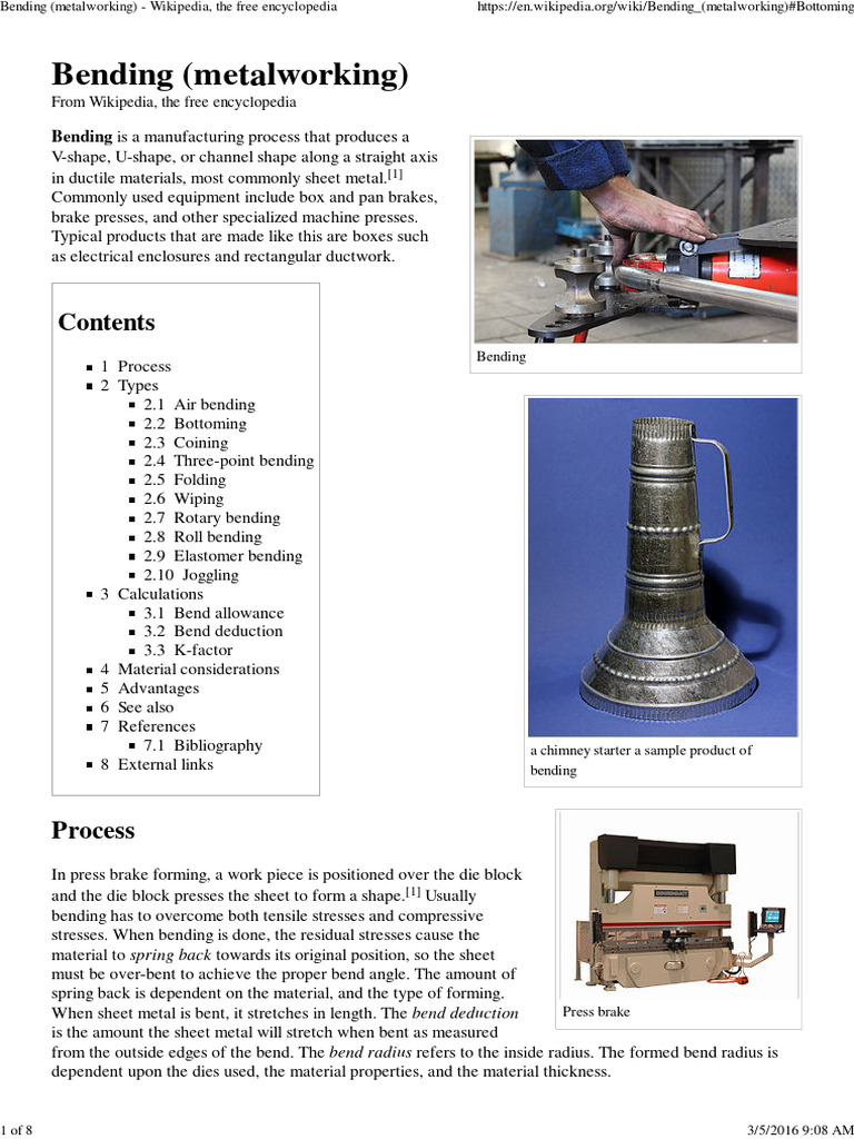 Bending (Metalworking) - Wikipedia, The Free Encyclopedia | PDF | Metalworking | Mechanical ...