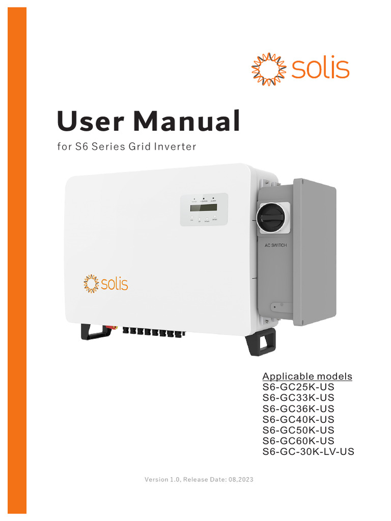 Solis Manual S6 GC (25-60) K US V1 (20230831) | PDF | Electrical Connector | Power Inverter