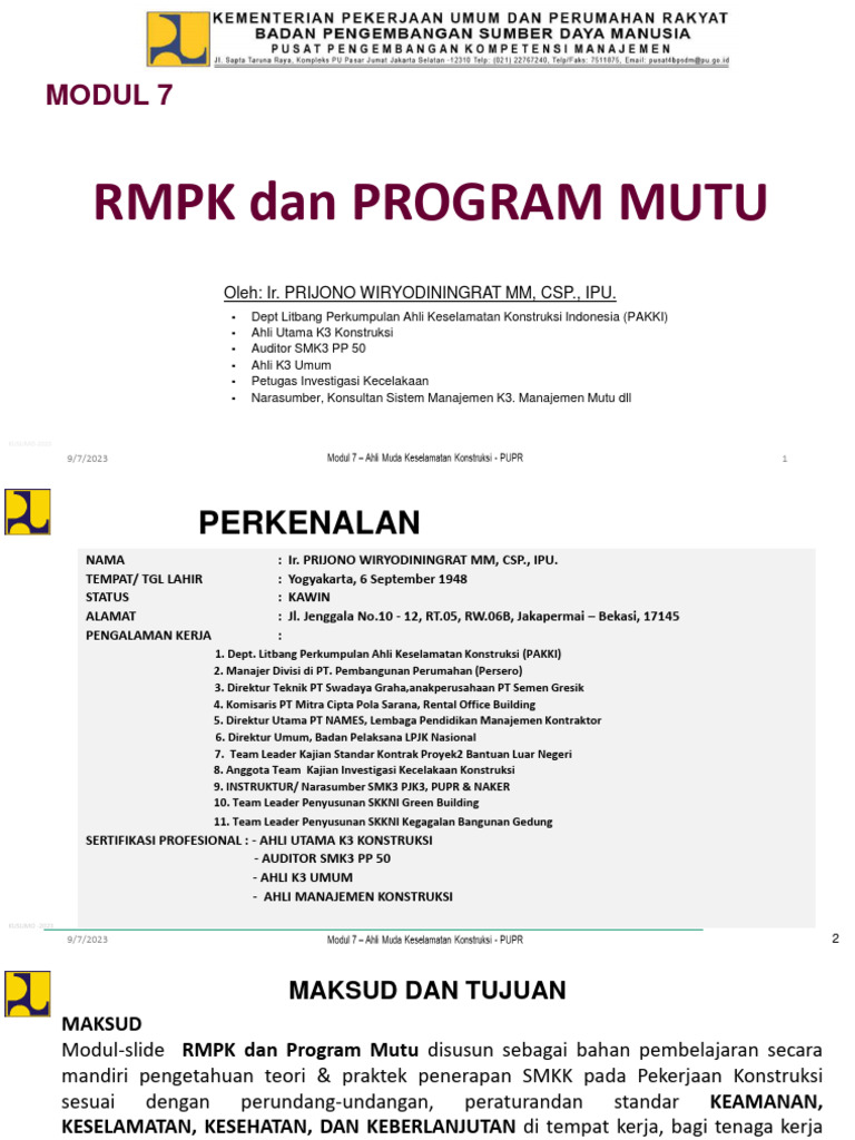 Modul 7 A - Tayang RMPK Dan PROGRAM MUTU - 06092023 | PDF