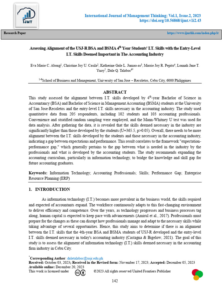 Assessing Alignment of The USJ-R BSA and BSMA 4th | PDF | Human Capital | Survey Methodology