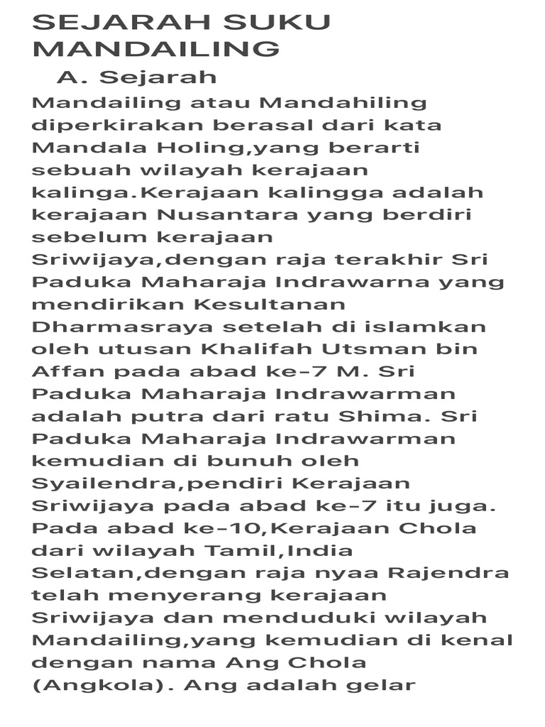 Sejarah Suku Mandailing | PDF | Sejarah