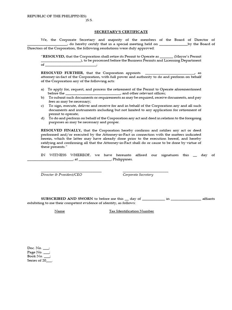 Board Resolution (Retirement of Permit) | PDF | Power Of Attorney ...