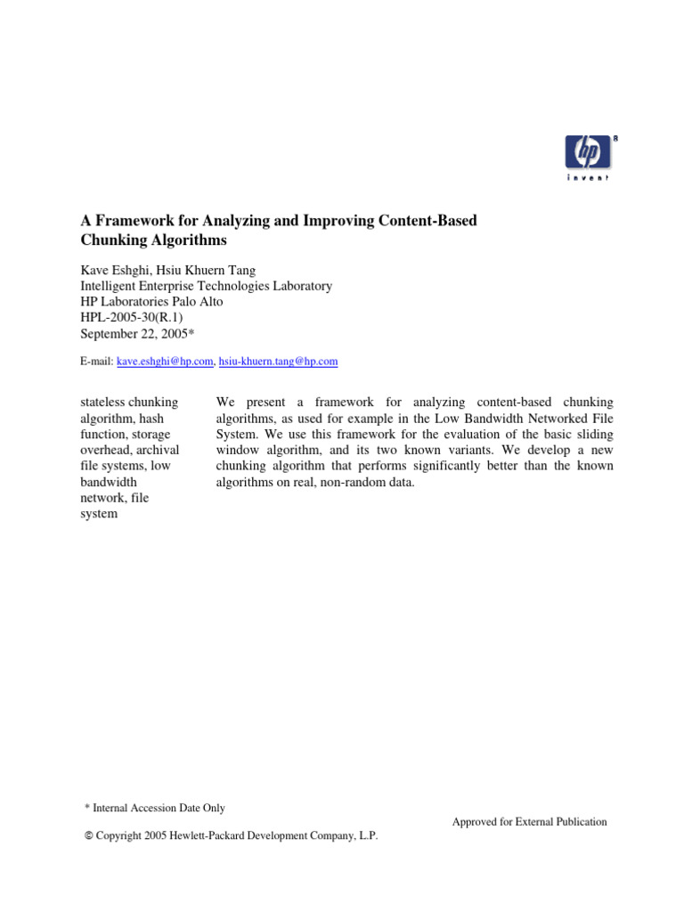 A Framework For Analyzing and Improving Content-Based Chunking ... A Framework For Analyzing and Improving Content-Based Chunking ...