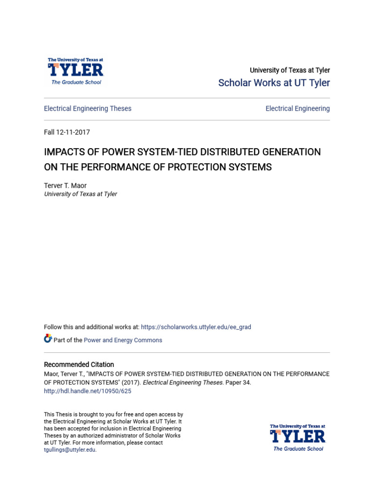 Impacts Of Power System Tied Distributed Generation On The Perfor Pdf Fuse Electrical