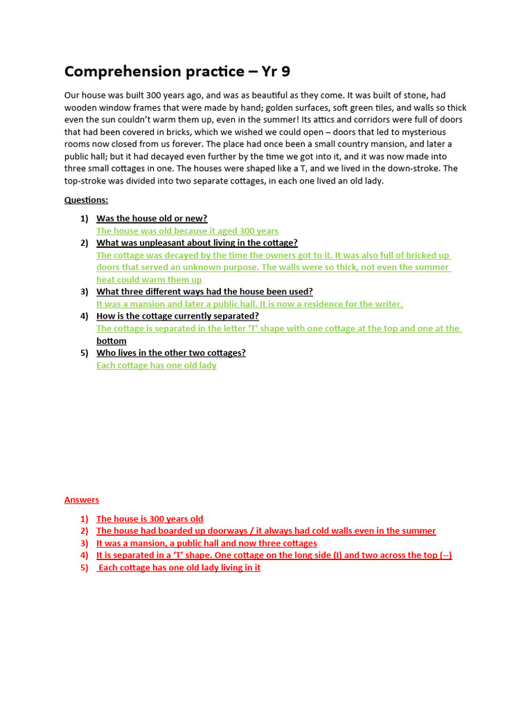 Green Comprehension | PDF