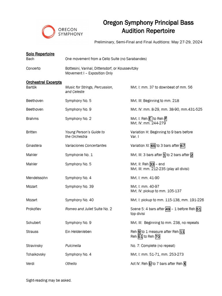 Principal Bass Rep List | PDF | Orchestras | Double Bass