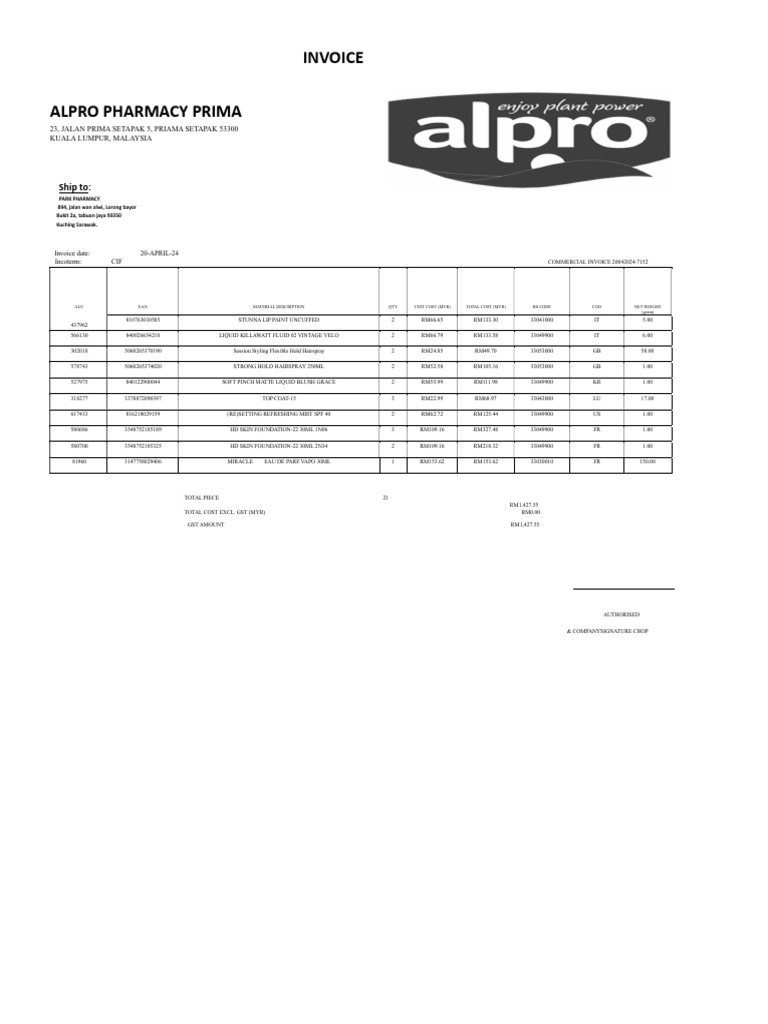Alpro Invoice | PDF