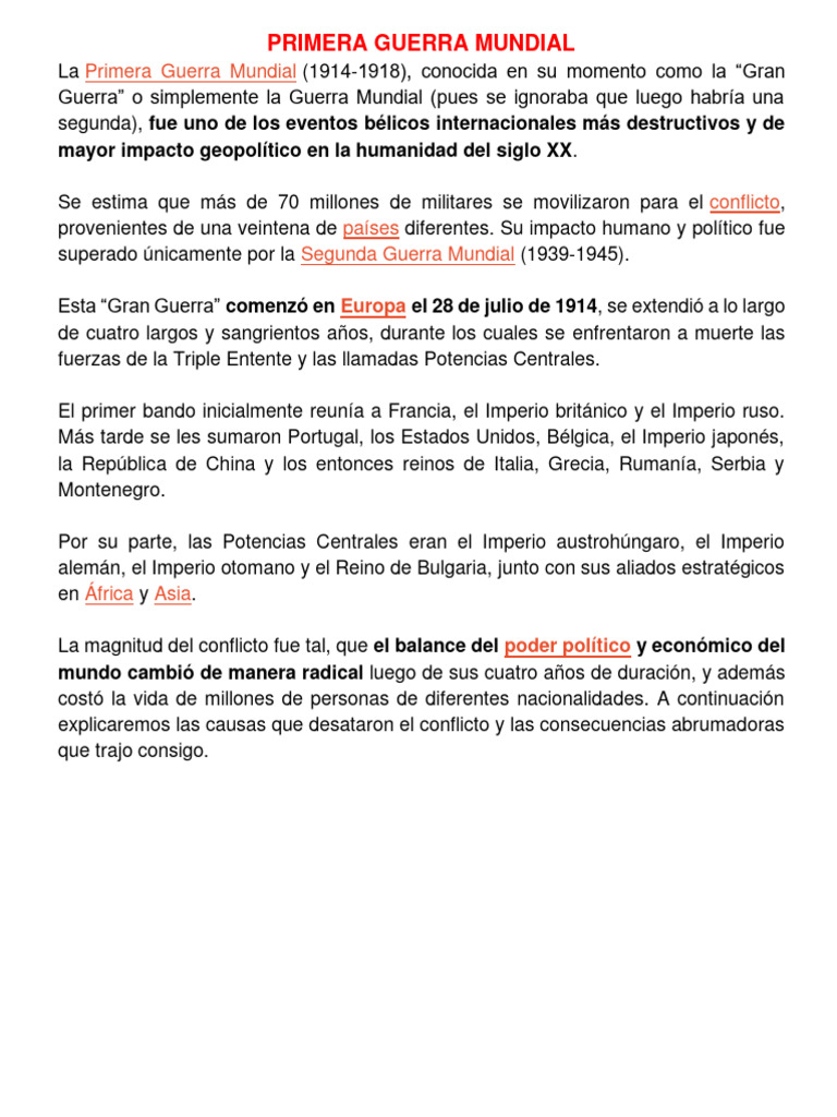 Causas y Fases de la Primera Guerra Mundial | PDF | Primera Guerra ...
