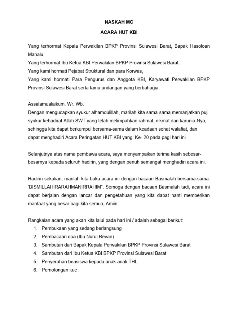 Naskah MC ACARA HUT | PDF