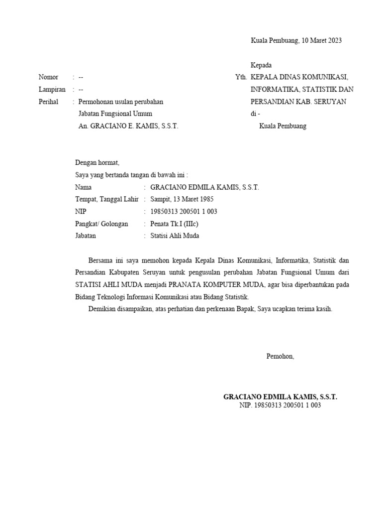 Permohonan Usulan Perubahan JFT | PDF