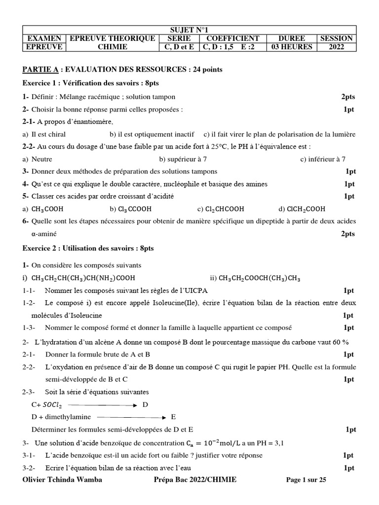 Épreuve de chimie Bac 2022 | PDF | Ammonium | Ph