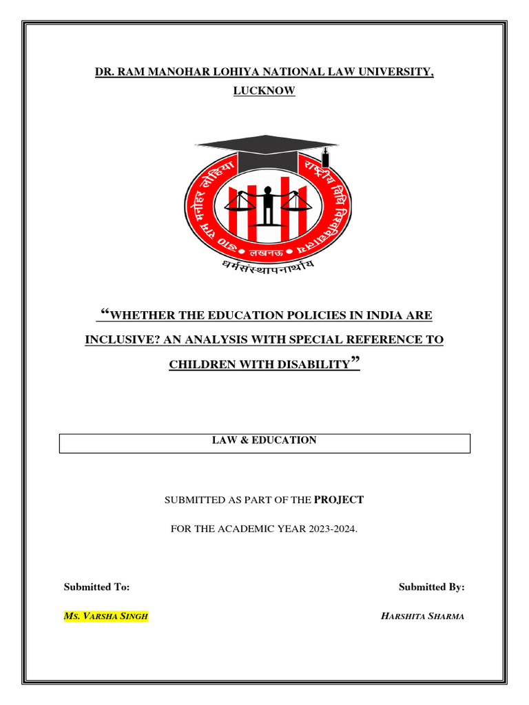 Law and Education Project | PDF | Inclusion (Education) | Disability