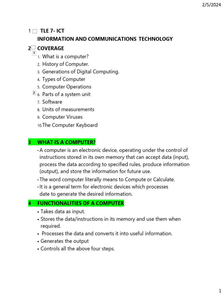 Tle 7 History Of Computers Wk1 2 Pdf Computing Computer Science