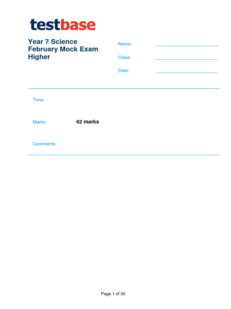 Year 7 Science Mock Exam Overview | PDF | Planets | Acid