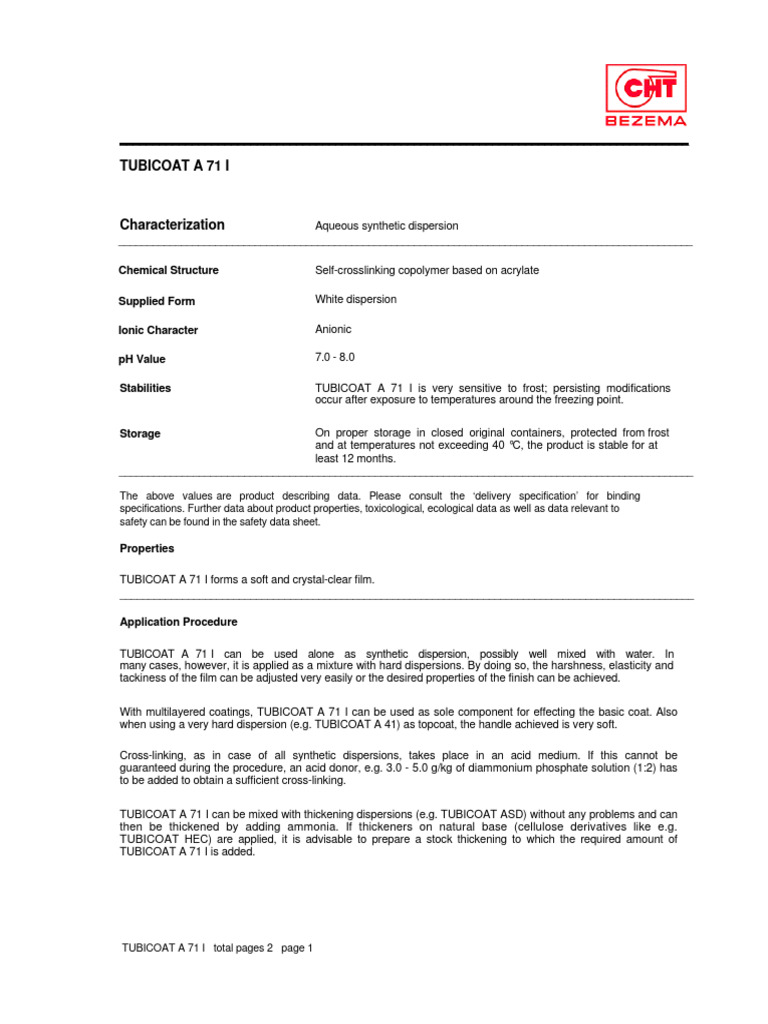 CHT Tubicoat A 71 I TDS | PDF | Acid | Materials