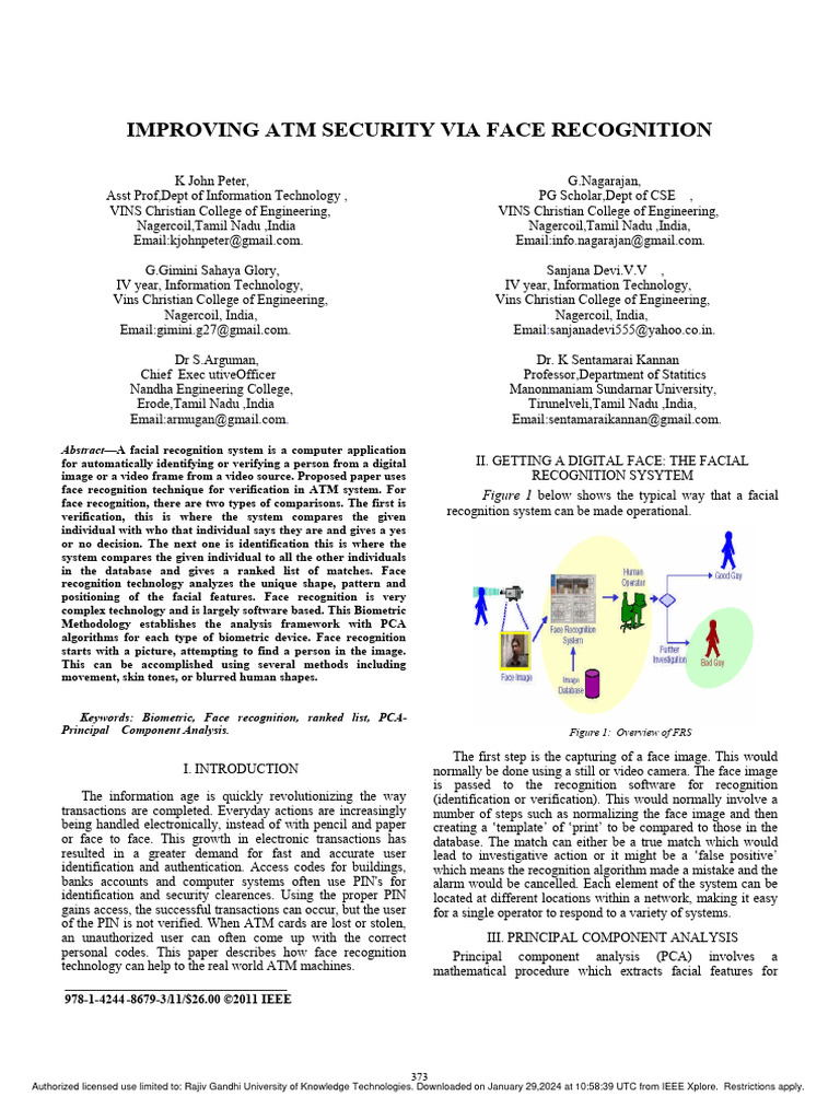Improving ATM Security Via Face Recognition | PDF | Principal Component Analysis | Personal ...