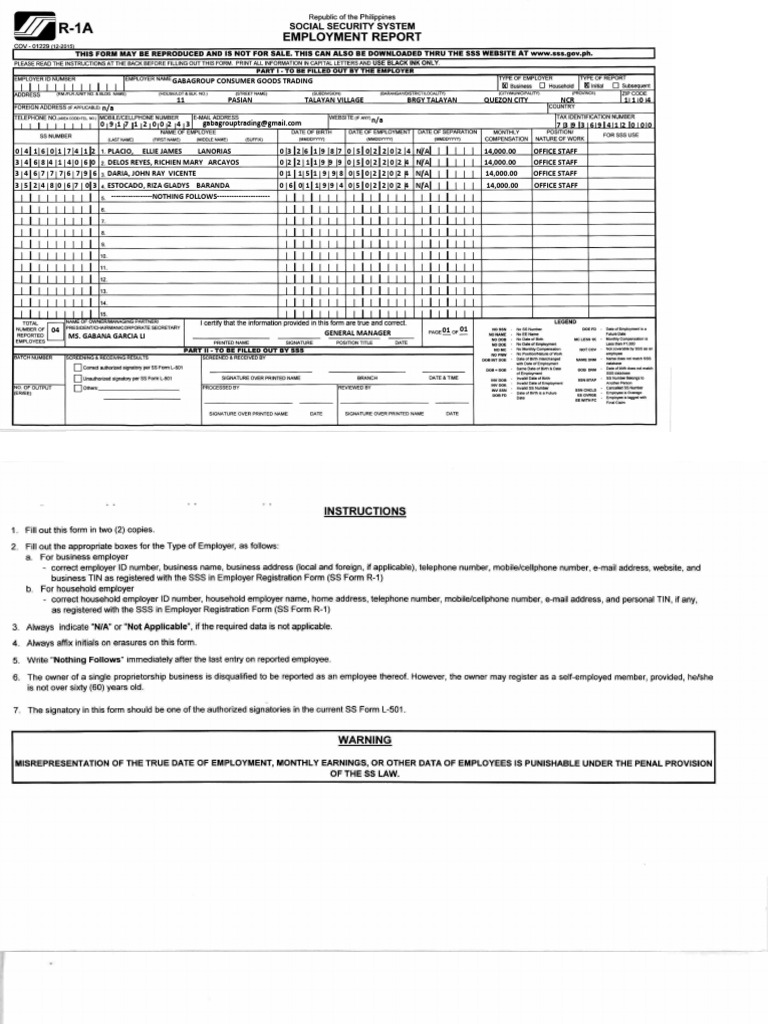 R1A SSSForms - Employment - Report | PDF