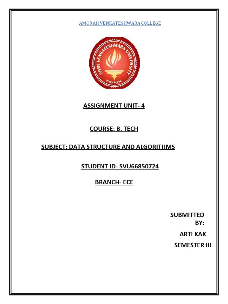 Algorithms - Assignment - UNIT 4 | PDF | Vertex (Graph Theory ... Algorithms - Assignment - UNIT 4 | PDF | Vertex (Graph Theory ...