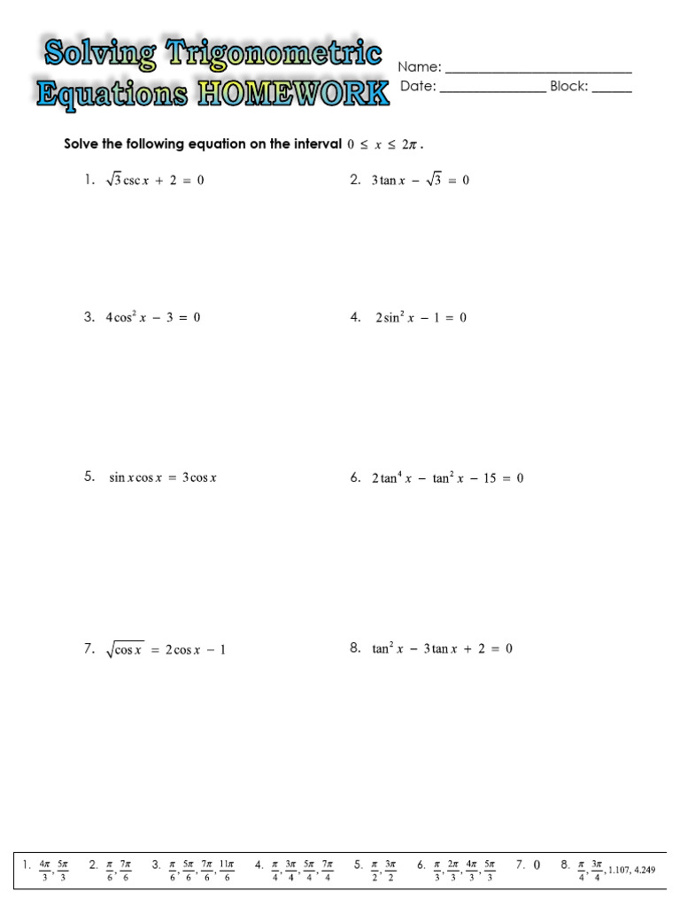14 Solving Trig Equations Day 1 Worksheet | PDF